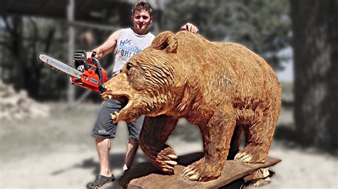 Real Size Wooden Bear Amazing Chainsaw Wood Carving Xecnc