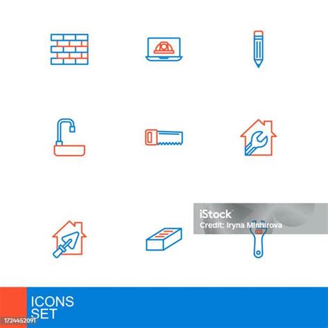 세트 라인 조정 가능한 렌치 벽돌 흙손이 있는 집 스패너 세면대 손톱 연필 지우개 및 작업자 안전 헬멧 아이콘 벡터 개수대에 대한 스톡 벡터 아트 및 기타 이미지 Istock