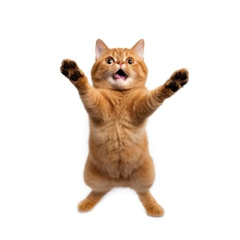 Premium Ai Image Close Up Of Brown British Cat Jumping On White