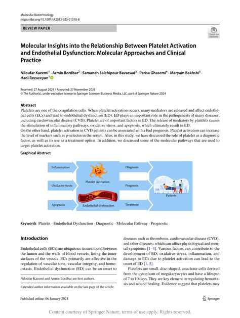 Molecular Insights Into The Relationship Between Platelet Activation And Endothelial Dysfunction