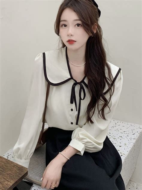 라쿠프랑 당일발송 XL 빅사이즈세일러블라우스 리본 colors 브라운 오피스룩 출근룩 면접 실크 환절기 간절기 긴팔 가을 겨울 사이즈 사이즈 무료배송 재고 정리