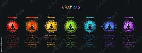 Vetor De Detailed Infographic Vector Showing 7 Chakras With Meditating