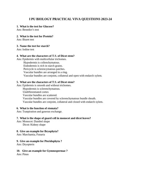 I Pu Biology Practical Viva Questions Pdf Plant Stem Plant Physiology