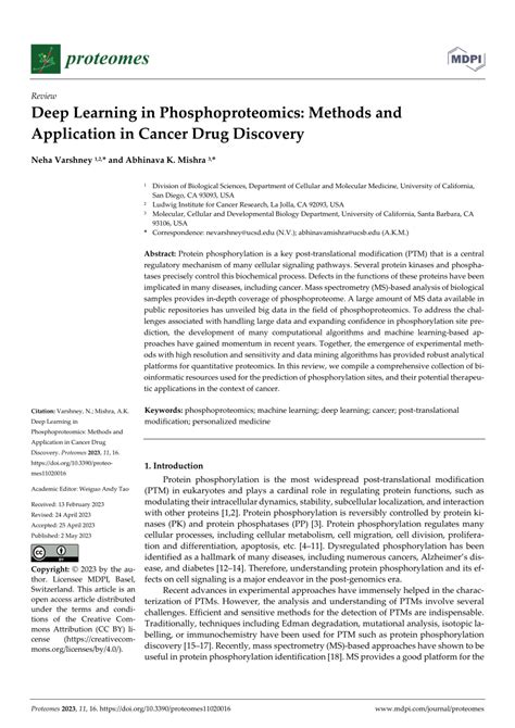 Pdf Deep Learning In Phosphoproteomics Methods And Application In Cancer Drug Discovery