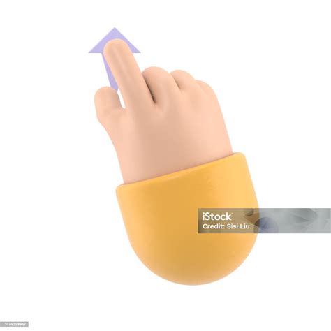 만화 제스처 아이콘 모형터치 스크린 제스처 라인 아이콘3d 그림 손 터치 버튼 위로 스 와이프 만화 캐릭터 손 흰색 배경에 3d