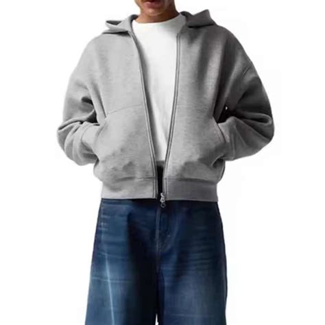 Custom Plain 500400gsm Boxy Blank Heavyweight Cropped Zip Up Hoodie