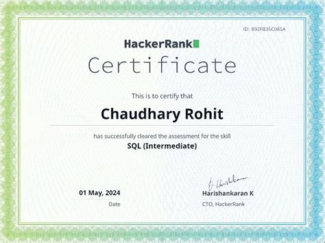 Im Thrilled To Announce That Ive Earned The Hackerrank Sql Intermediate Skills Certification