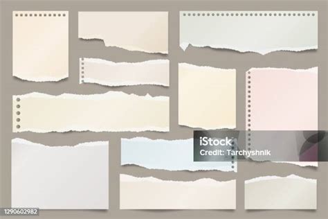 컬러 찢어진 종이 스트립 컬렉션 찢어진 가장자리가있는 현실적인 종이 스크랩 스티커 노트 노트북 페이지의 조각 벡터 일러스트레이션 0명에 대한 스톡 벡터 아트 및 기타 이미지