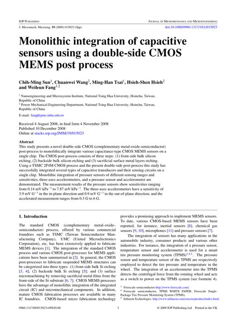 Pdf Monolithic Integration Of Capacitive Sensors Using A Double Side Cmos Mems Post Process