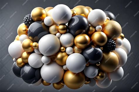 Premium Photo 3d Render Cluster Of Abstract Spheres And Solids Gold White And Black