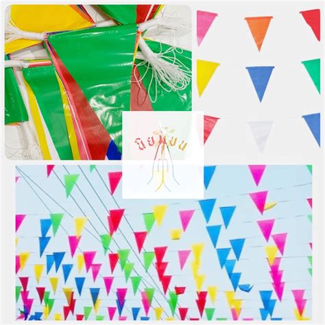 ธงราว7สี ธงพลาสติก ธงสามเหลี่ยม ธง7สี ธงสงกรานต์ 35 ผืน มีของพร้อมส่งตลอด ธงงานวัด Shopee Thailand