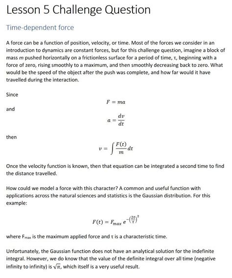 Solved Lesson Challenge Question Time Dependent Force A Chegg