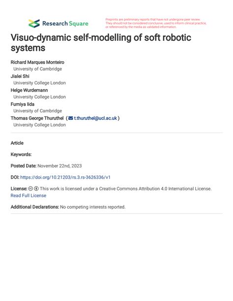 Pdf Visuo Dynamic Self Modelling Of Soft Robotic Systems