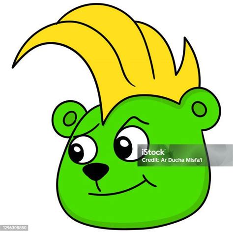 멋진 펑크 바위 머리 고양이 머리 이모티콘 캐릭터 귀여운 낙서 그리기 벡터 일러스트레이션 스티커에 대한 스톡 벡터 아트 및 기타