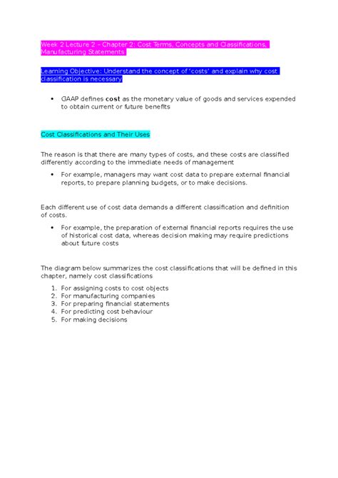 Week 2 Lecture 2 Textbook Lecture Slides Notes Week 2 Lecture 2 Chapter 2 Cost Terms