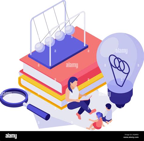Stem Education 3d Concept With Isometric Human Characters Books Light Bulb Vector Illustration