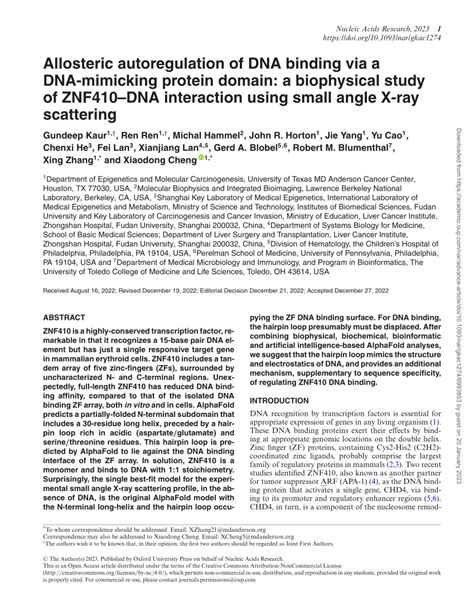 Pdf Allosteric Autoregulation Of Dna Binding Via A Dna Mimicking