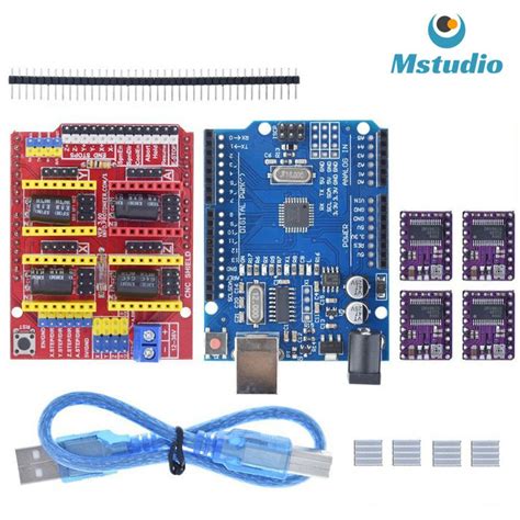 Набор для сборки 3d принтера ЧПУ Uno R3 Cnc Shield V3 4 драйверов Drv8825 с радиатором