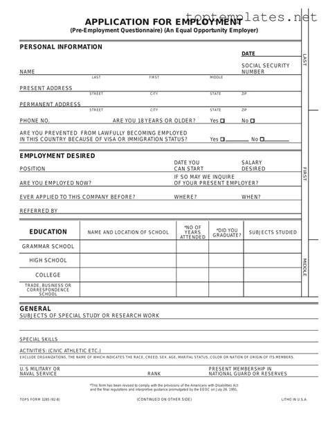 Fillable Employment Application Pdf Form