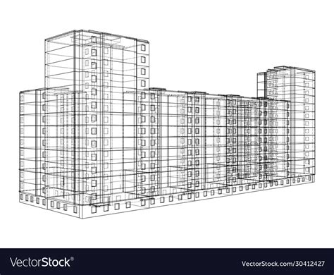 Wire Frame Model A Multi Storey Building Vector Image