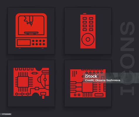 인쇄 회로 기판 Pcb 3d 프린터 원격 제어 및 인쇄 회로 기판 Pcb 아이콘을 설정합니다 벡터 순서에 대한 스톡 벡터 아트 및 기타 이미지 Istock