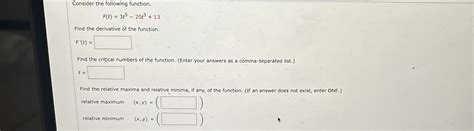 solved consider the following function f t 3t5 20t3 13find