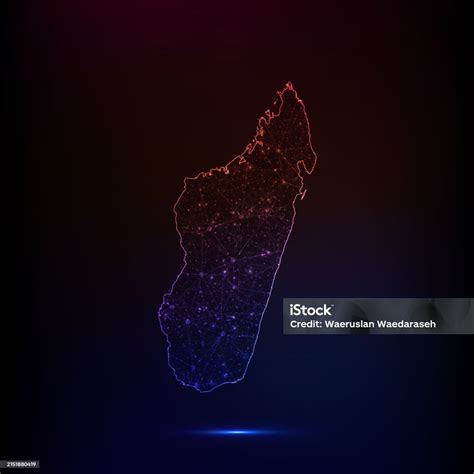 마다가스카르지도 개요 별과 선 여러 색상 추상 프레임 워크 어두운 배경에 미래 지향적인 낮은 다각형 와이어 프레임 선 및 점 디자인 0명에 대한 스톡 벡터 아트 및 기타