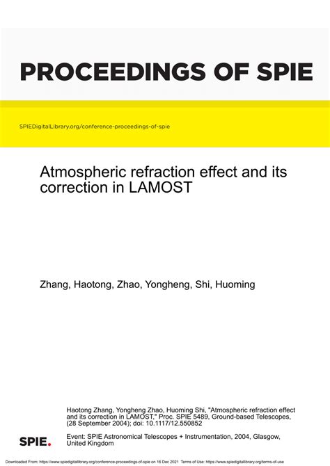 Pdf Atmospheric Refraction Effect And Its Correction In Lamost