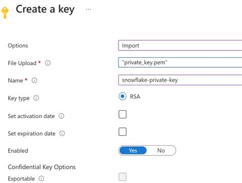 storing snowflake key pair in azure key vault