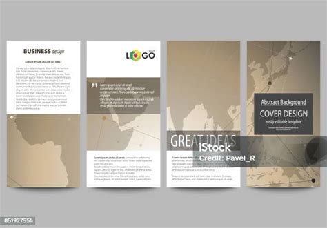 4 현대 수직 배너의 편집 레이아웃의 최소한의 추상적인 벡터 일러스트 레이 션 전단지 디자인 비즈니스 템플릿 화학 분자 구조와 패턴입니다 Dna 연구 가리기에 대한 스톡