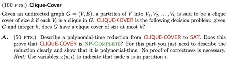 solved clique cover given an undirected graph g v e a