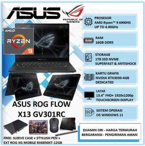 Jual Laptop Gaming Asus Rog Flow X13 Gv301rc Rtx3050 4gb Egpu