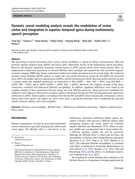 Pdf Dynamic Causal Modeling Analysis Reveals The Modulation Of Motor Cortex And Integration In