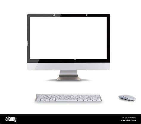 Modern Computer Display With Blank White Screen Mouse And Keyboard