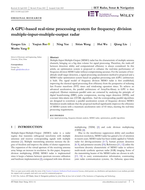 Pdf A Gpu‐based Real‐time Processing System For Frequency Division Multiple‐input‐multiple