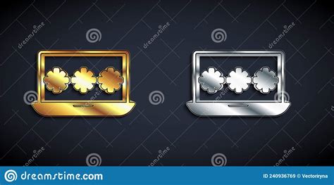 Gold And Silver Laptop With Password Notification Icon Isolated On Black Background Security