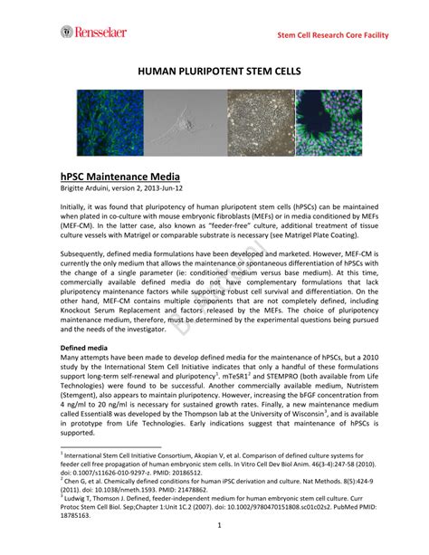Pdf Human Pluripotent Stem Cell Hpsc Maintenance Protocols