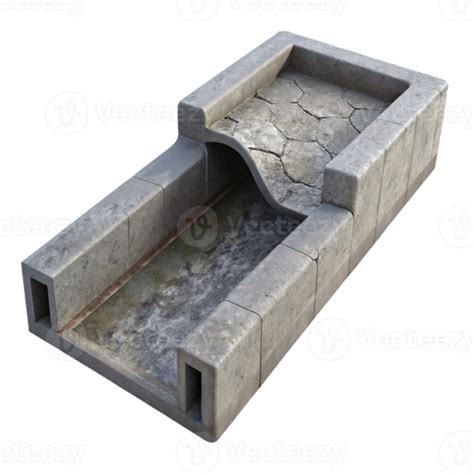 Vibrant Minimalist Grey Concrete Drainage Ditch Detail Cutout High