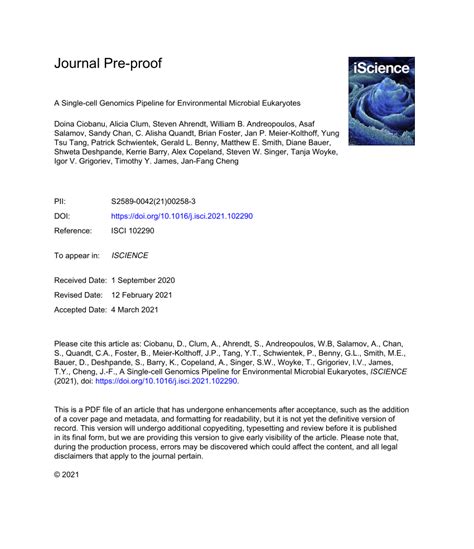 Pdf A Single Cell Genomics Pipeline For Environmental Microbial Eukaryotes