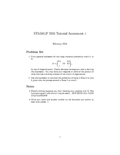 Sta3041f 2024 Tutorial Assessment 1 Stochastic Processes Sta3041f