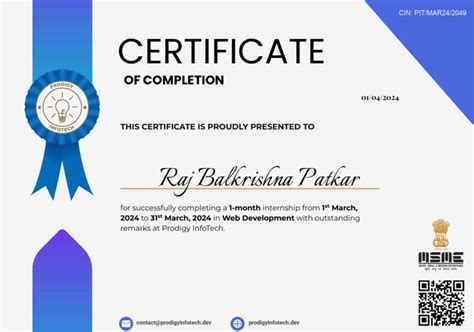 Raj Patkar On Linkedin Webdevelopment Internship Prodigyinfotech