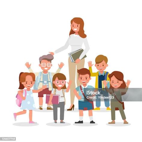 행복한 교사와 학생 캐릭터 벡터 디자인 감정 서서 걷기와 다양한 액션프리젠테이션 아이에 대한 스톡 벡터 아트 및 기타 이미지 아이 교사 교육 관련 직업 교수 Istock