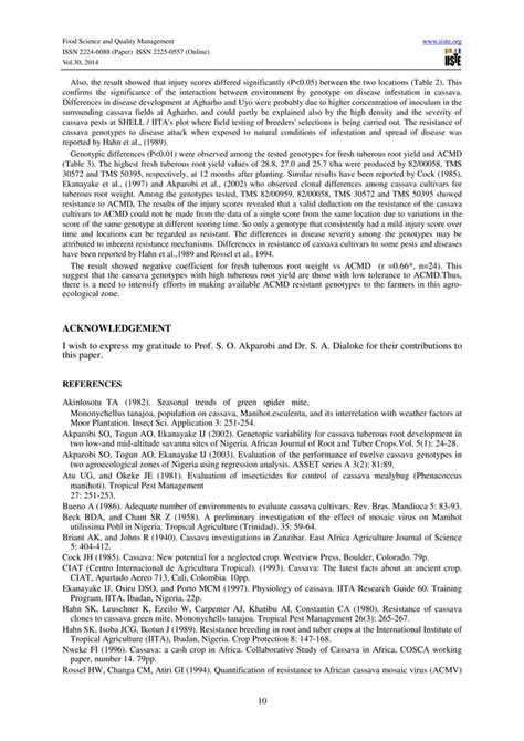 Cassava Genotypes Response To The African Cassava Mosaic Pdf