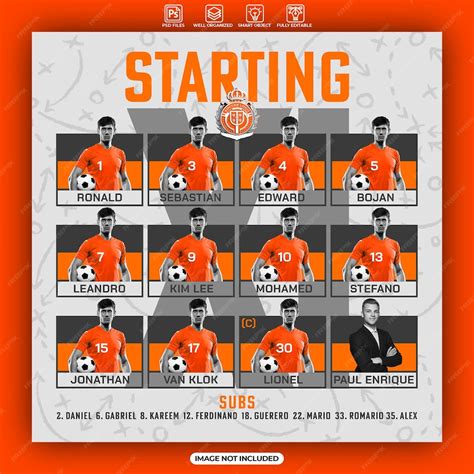 Premium Psd Soccer Team Starting Xi Template