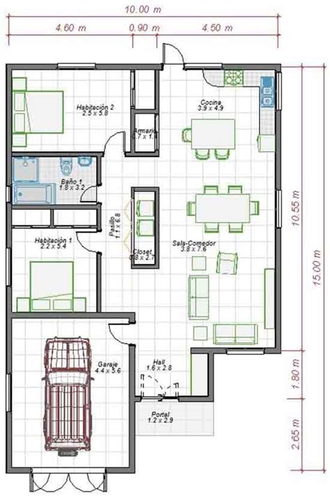 Ideas De Planos De Casas De 10x15 Metros Con Medidas Las Viviendas Con Medidas De 10 Por 10