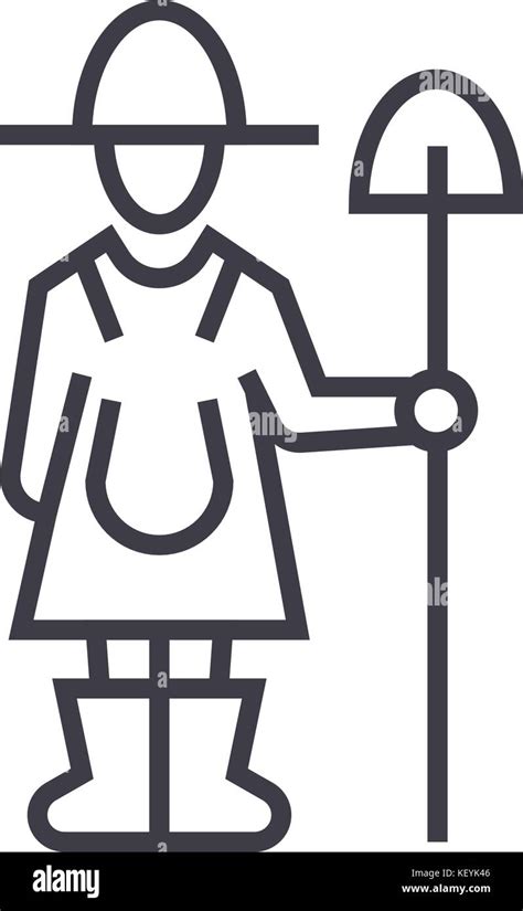 Female Farmer With Shovel Linear Icon Sign Symbol Vector On Isolated