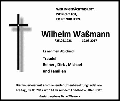 Traueranzeigen Von Wilhelm Waßmann Harztrauer De