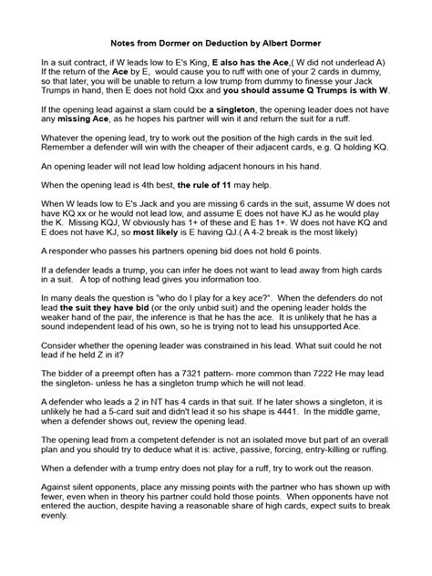 Notes From Book By Dormer On Deduction Pdf Tabletop Games Games
