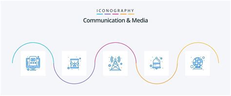 Communication And Media Blue 5 Icon Pack Including Global Alert Antenna Notify Bell 19451275