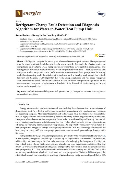pdf refrigerant charge fault detection and diagnosis algorithm for water to water heat pump unit